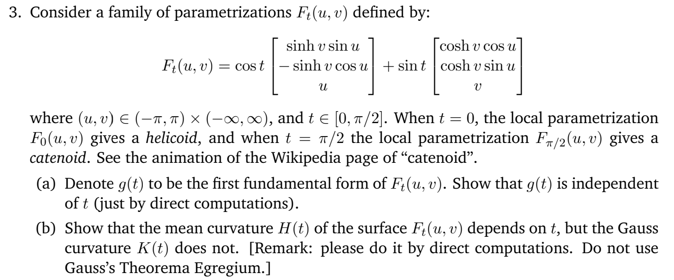 Solved Consider a family of parametrizations Ft(u,v) | Chegg.com