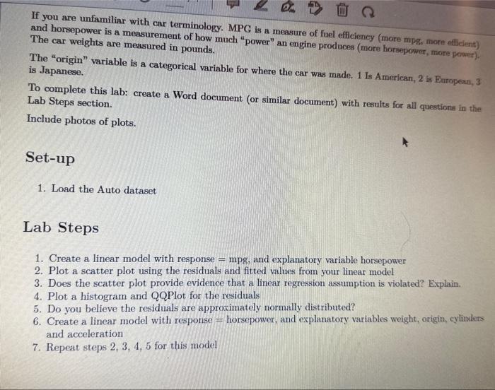Solved If you are unfamiliar with car terminology. MPG is a | Chegg.com