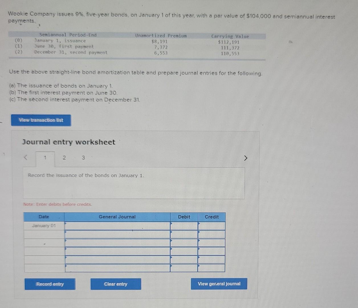 Solved Wookie Company Issues 9 Five year Bonds On January Chegg