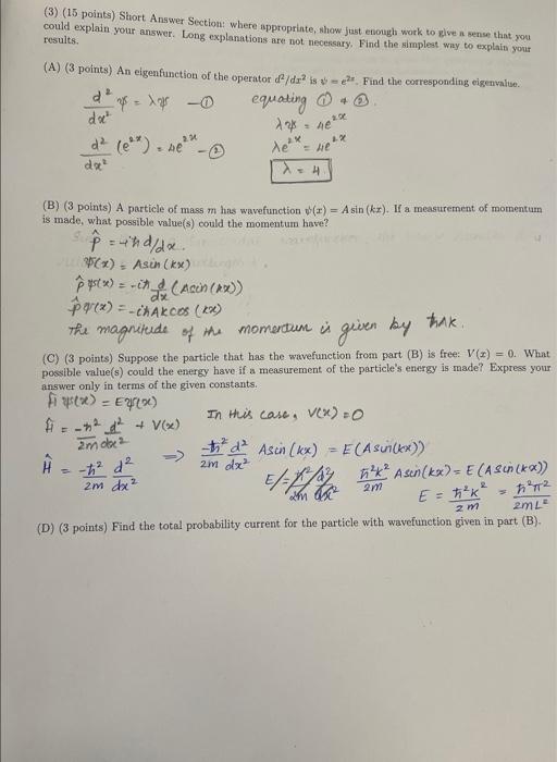 Solved (3) (15 points) Stiort Answer Section: where | Chegg.com