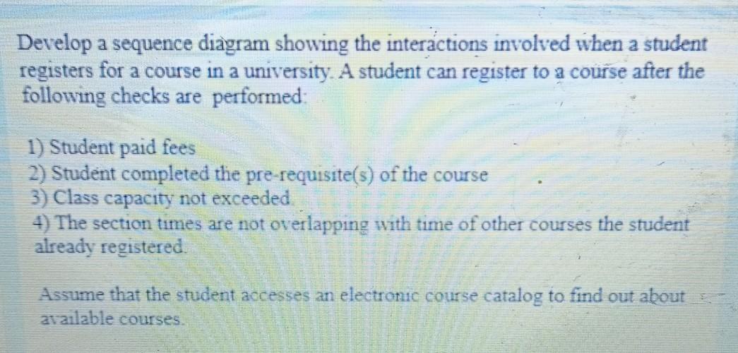 Solved Develop a sequence diagram showing the interactions | Chegg.com