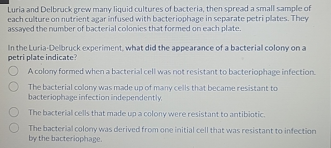 Solved Luria and Delbruck grew many liquid cultures of | Chegg.com