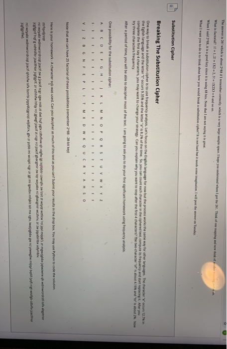 Solved Substitution Cipher Breaking The Substitution Cipher | Chegg.com