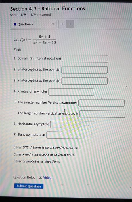 Solved Let f(x)=5x+24x−3 Find: 1) Domain (in interval | Chegg.com