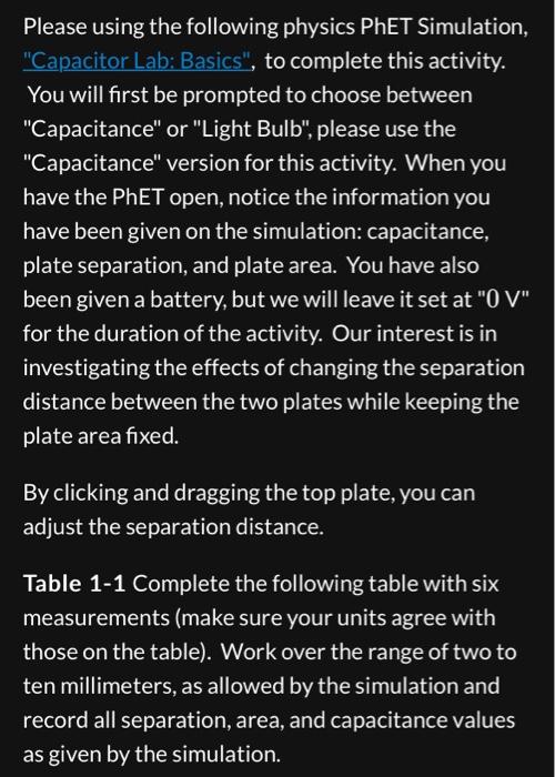 Solved Please using the following physics PhET Simulation, | Chegg.com