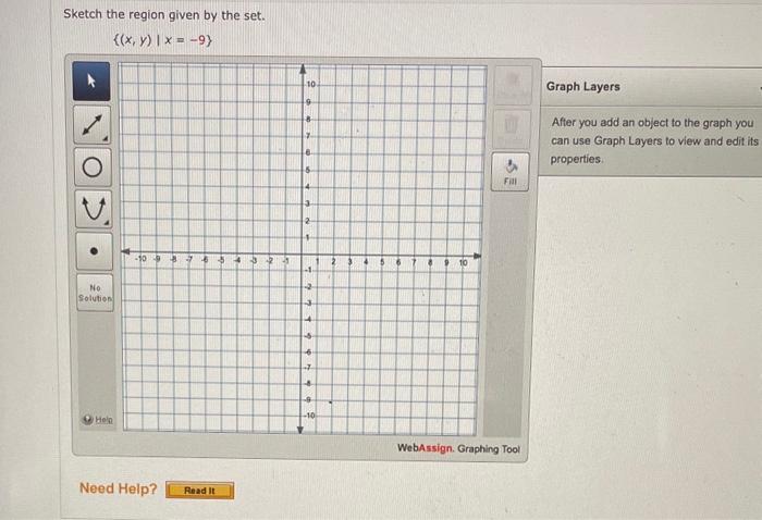 Solved Sketch the region given by the set. {(x,y)∣x=−9} | Chegg.com