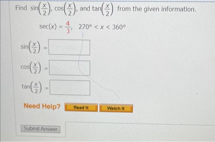 Solved Find sin(2x), cos(2x), and tan(2x) from the given | Chegg.com