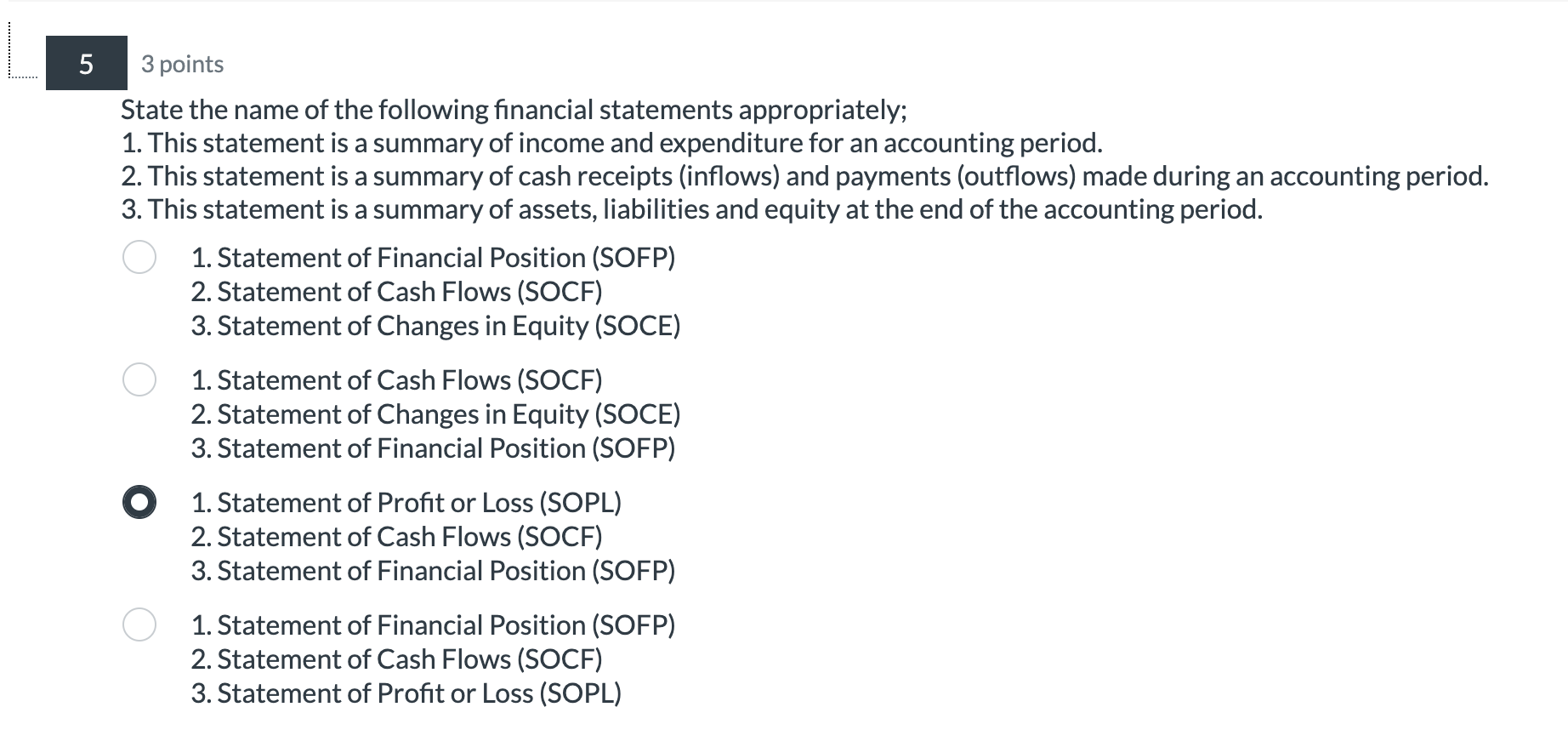 Solved State the name of the following financial statements | Chegg.com