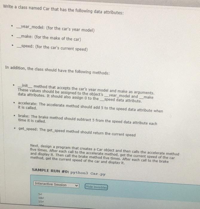 Solved Write a class named Car that has the following data | Chegg.com