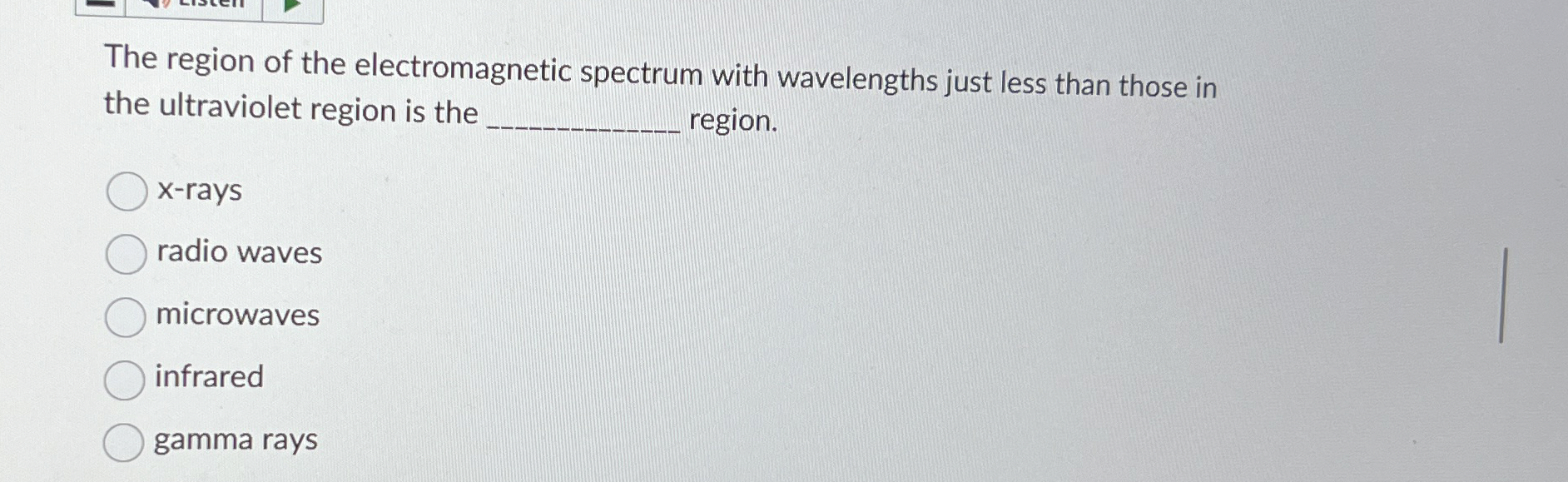Solved The region of the electromagnetic spectrum with | Chegg.com