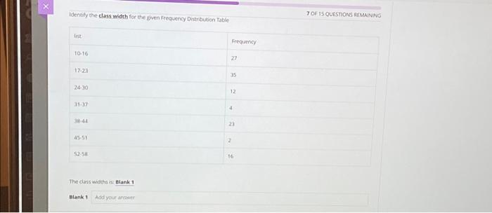 Solved AHA Identify the class width for the given Frequency | Chegg.com