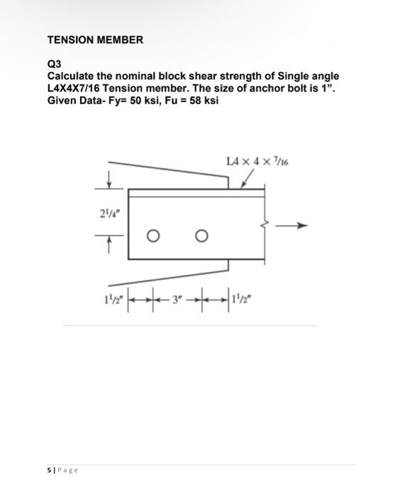 Solved Q3 Calculate the nominal block shear strength of | Chegg.com