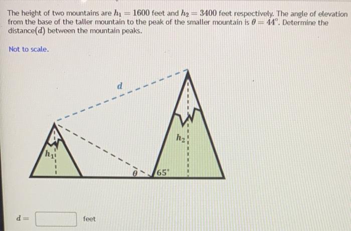 Solved The height of two mountains are h1=1600 feet and | Chegg.com