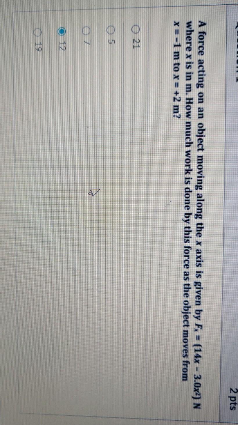 Solved 2 Pts A Force Acting On An Object Moving Along The X