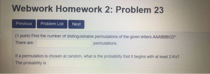 Solved Webwork Homework 2: Problem 23 Previous Problem List | Chegg.com