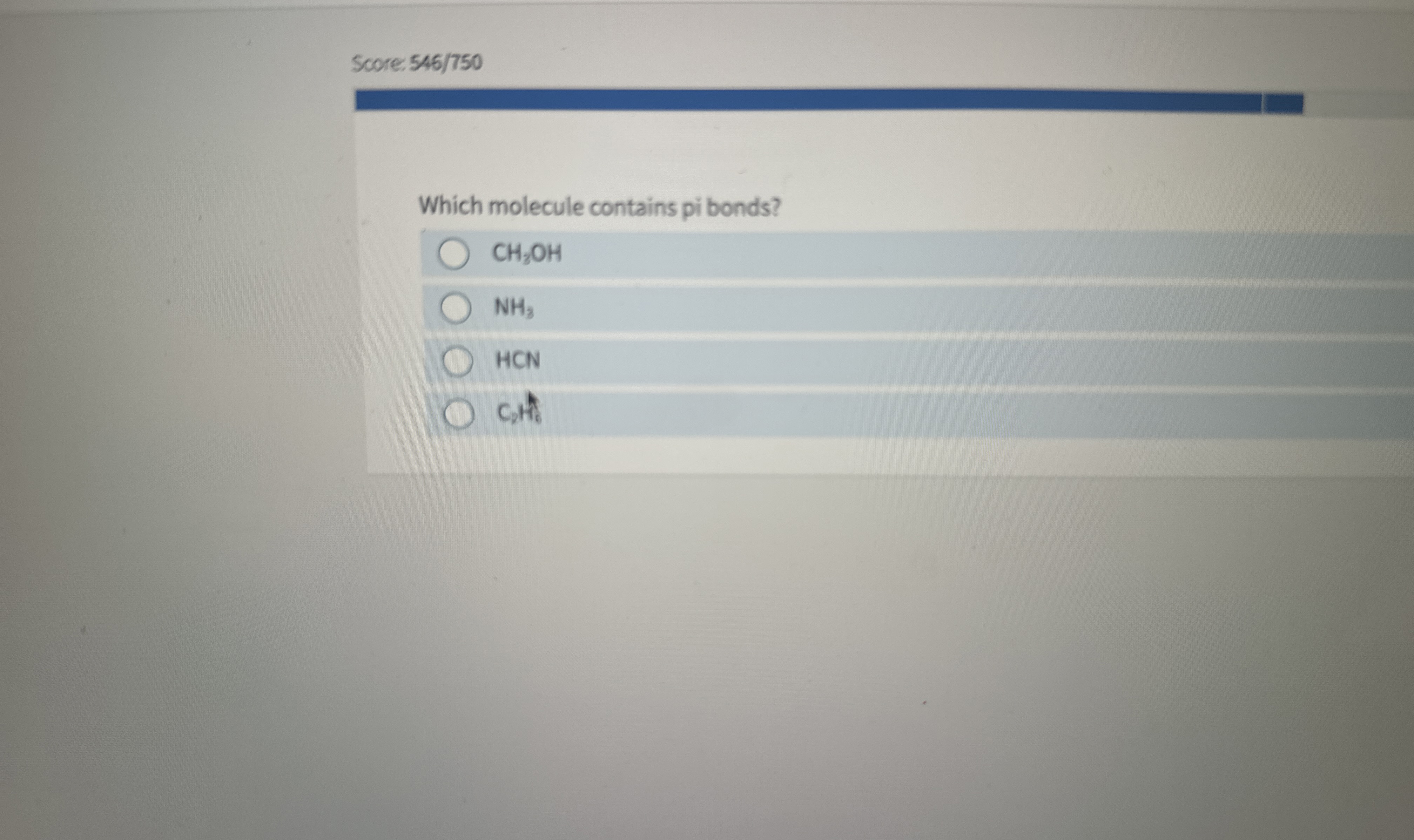 Solved Score 546/750Which molecule contains pi | Chegg.com