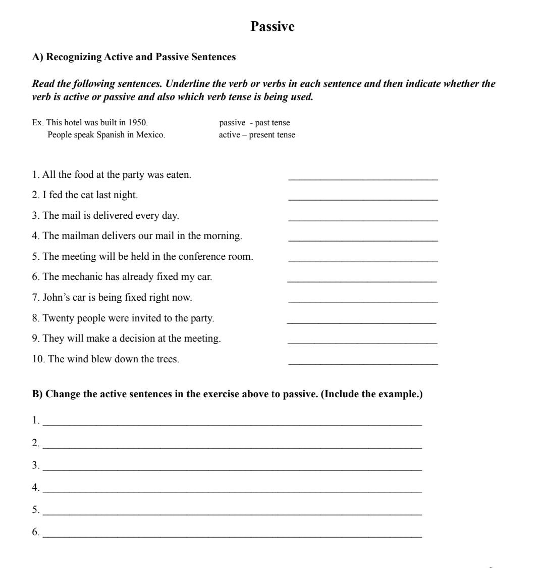 A) Recognizing Active and Passive Sentences Read the | Chegg.com