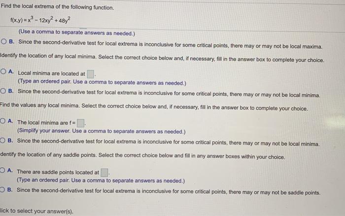 Solved Find the local extrema of the following function. | Chegg.com