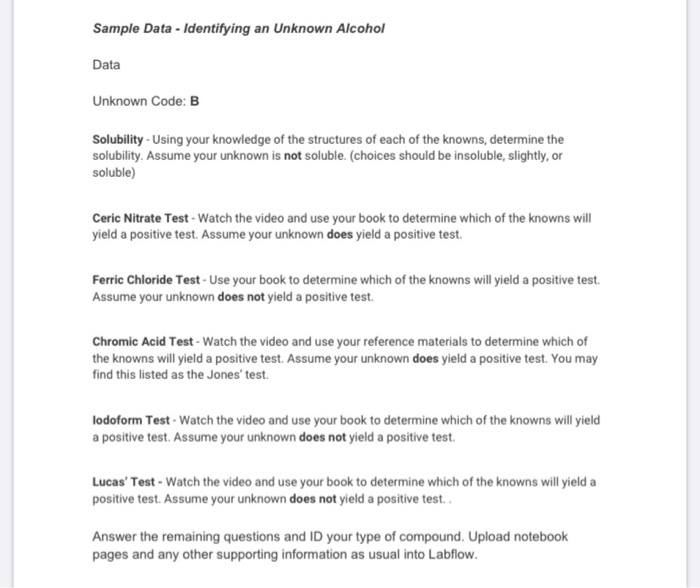 Solved Sample Data - Identifying an Unknown Alcohol Data | Chegg.com