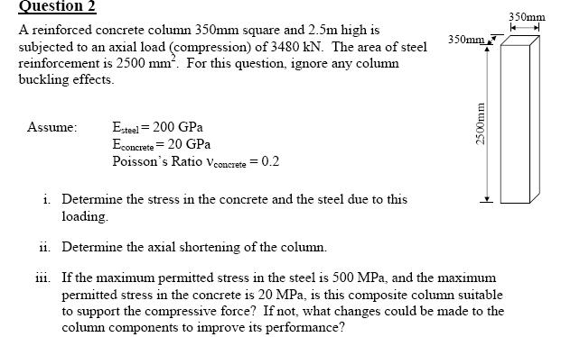 A reinforced concrete column 350mm square and 2.5m | Chegg.com