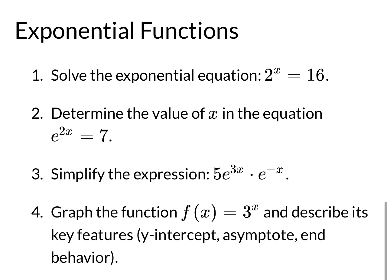 Solved Exponential FunctionsSolve the exponential equation: | Chegg.com