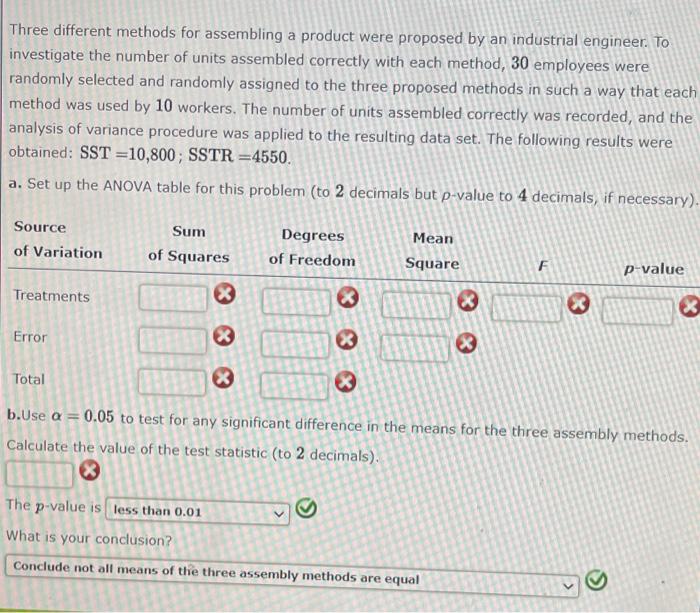 Solved Three different methods for assembling a product were | Chegg.com