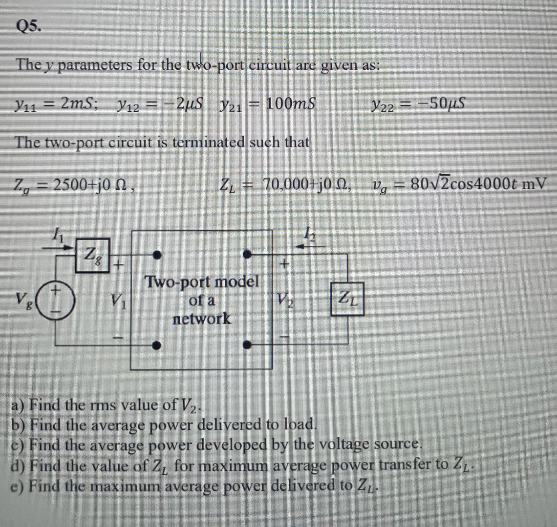 The y parameters for the two-port circuit are given | Chegg.com