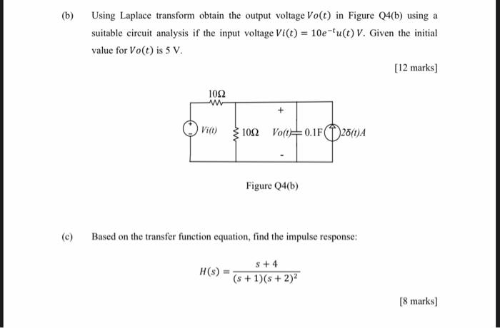 Solved (b) Using Laplace transform obtain the output voltage | Chegg.com