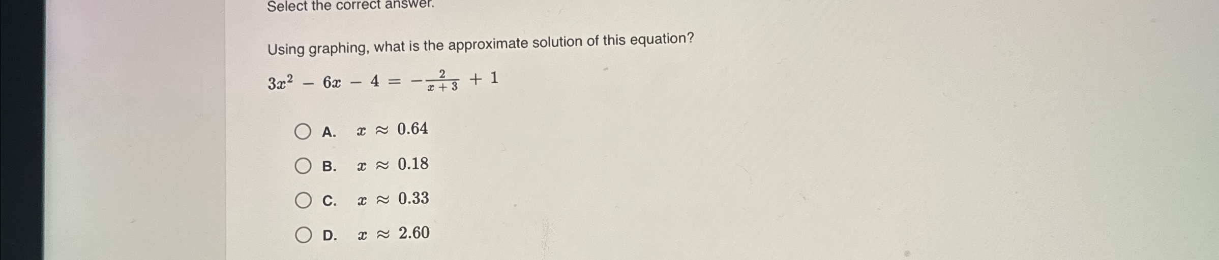 Solved Select the correct answer.Using graphing, what is the | Chegg.com