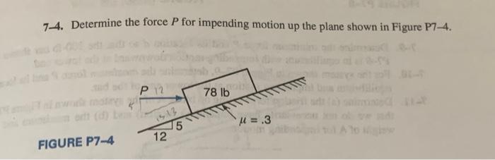Solved 7-4. Determine the force P for impending motion up | Chegg.com