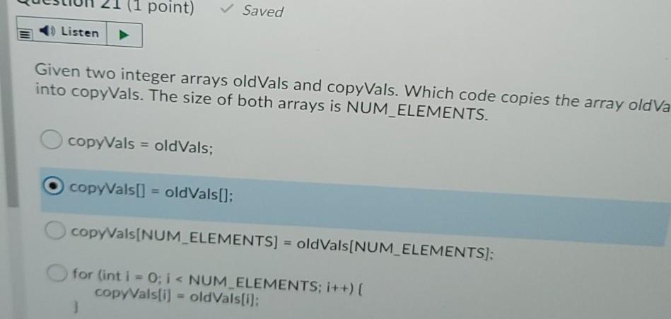Solved (1 point) Saved Listen Given two integer arrays old | Chegg.com