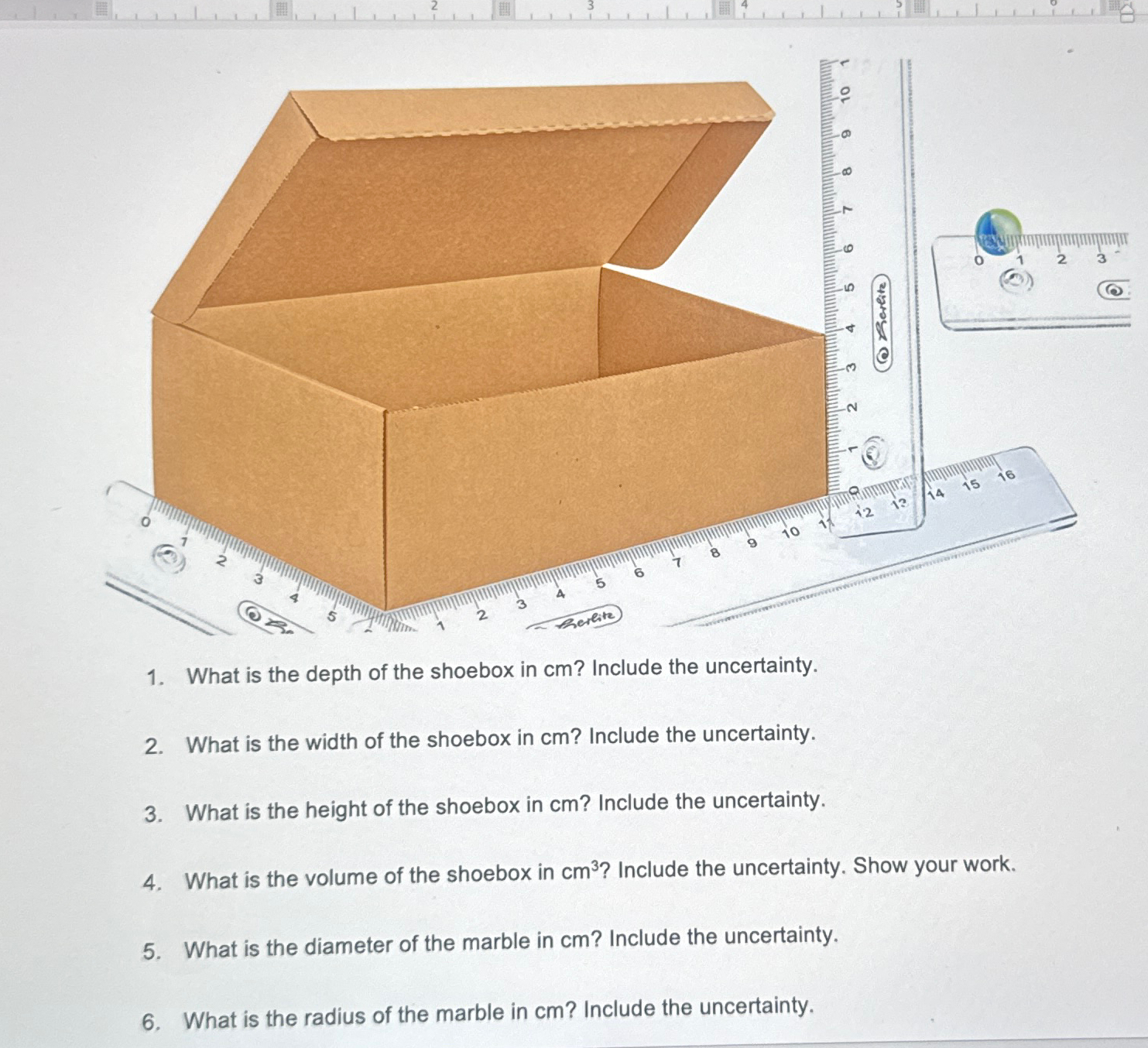 Solved What is the depth of the shoebox in cm ? ﻿Include the | Chegg.com