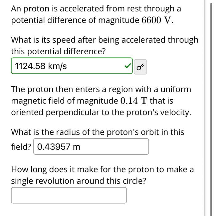 Solved An Proton Is Accelerated From Rest Through A