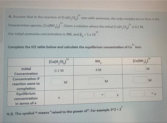 Solved A. Assume that in the reaction of [Co(H2O)6]3+ ions | Chegg.com