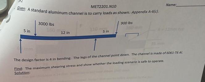 Solved MET2201.N10 Name: Given: A standard aluminum channel | Chegg.com