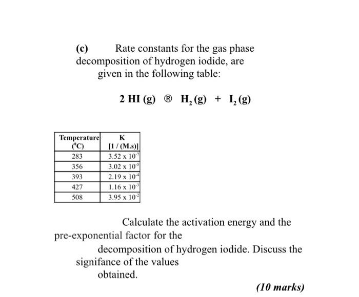 Solved (c) Rate constants for the gas phase decomposition of | Chegg.com