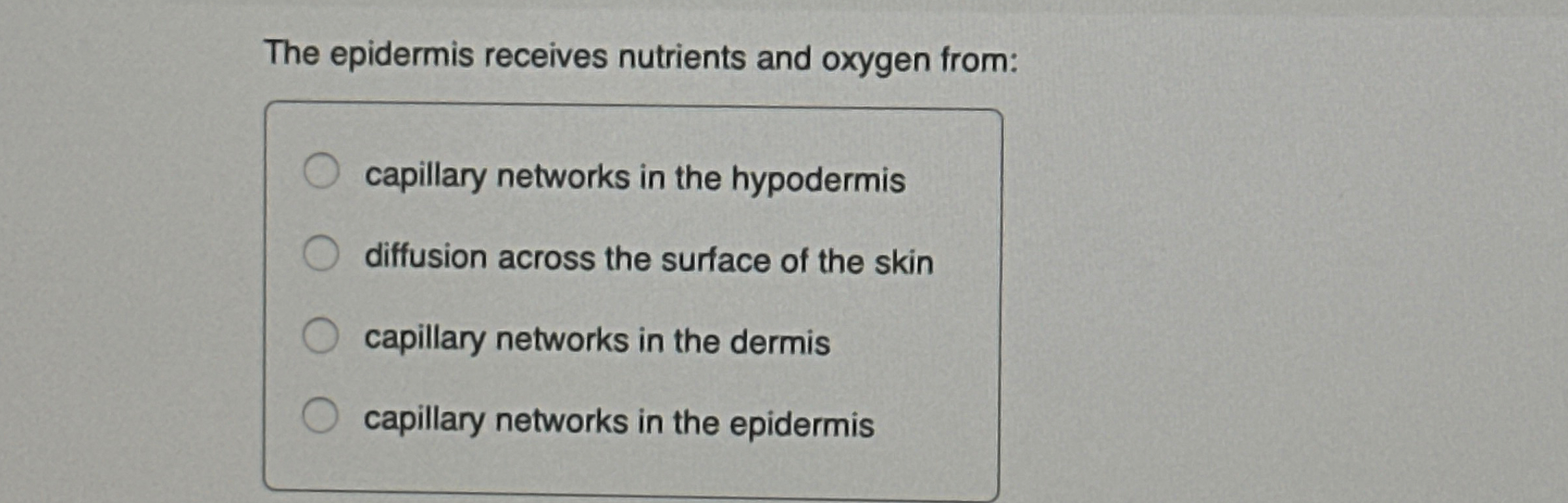 Solved The epidermis receives nutrients and oxygen | Chegg.com