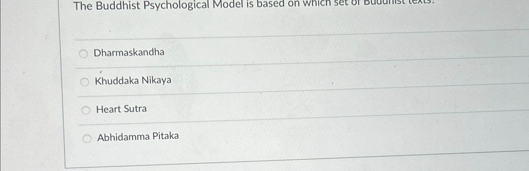 Solved The Buddhist Psychological Model is based on which | Chegg.com