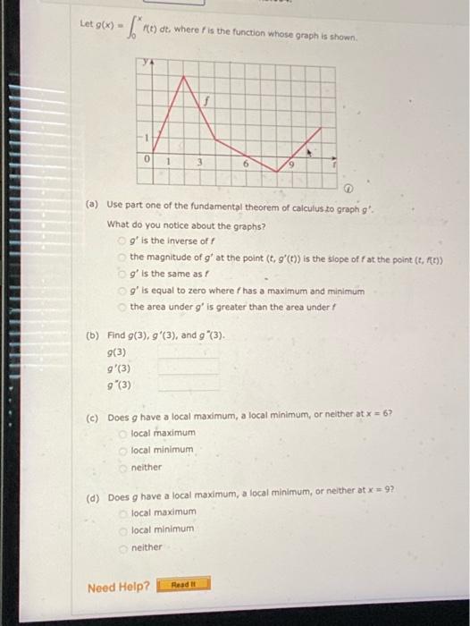 Solved Let g(x)=∫0xf(t)dt, where f is the function whose | Chegg.com