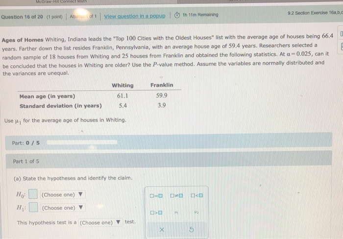 Solved McGraw-Hill Connect Math Question 16 of 20 point) 9.2 | Chegg.com