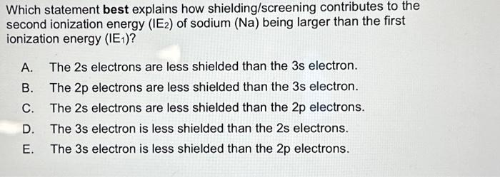 Solved Which statement best explains how shielding/screening | Chegg.com