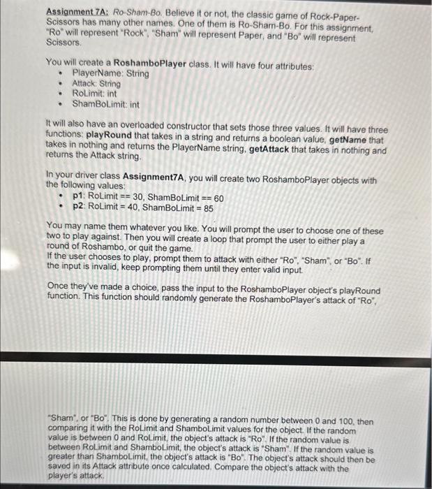 Solved Assignment 7A: Ro-Sham-Bo. Believe it or not, the | Chegg.com