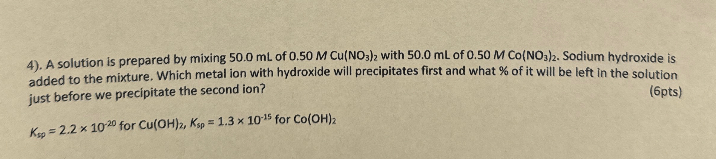 Solved . ﻿A solution is prepared by mixing 50.0mL ﻿of | Chegg.com