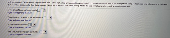 Solved a. A warehouse is 64 yards long. 28 yards wide, and 7 | Chegg.com