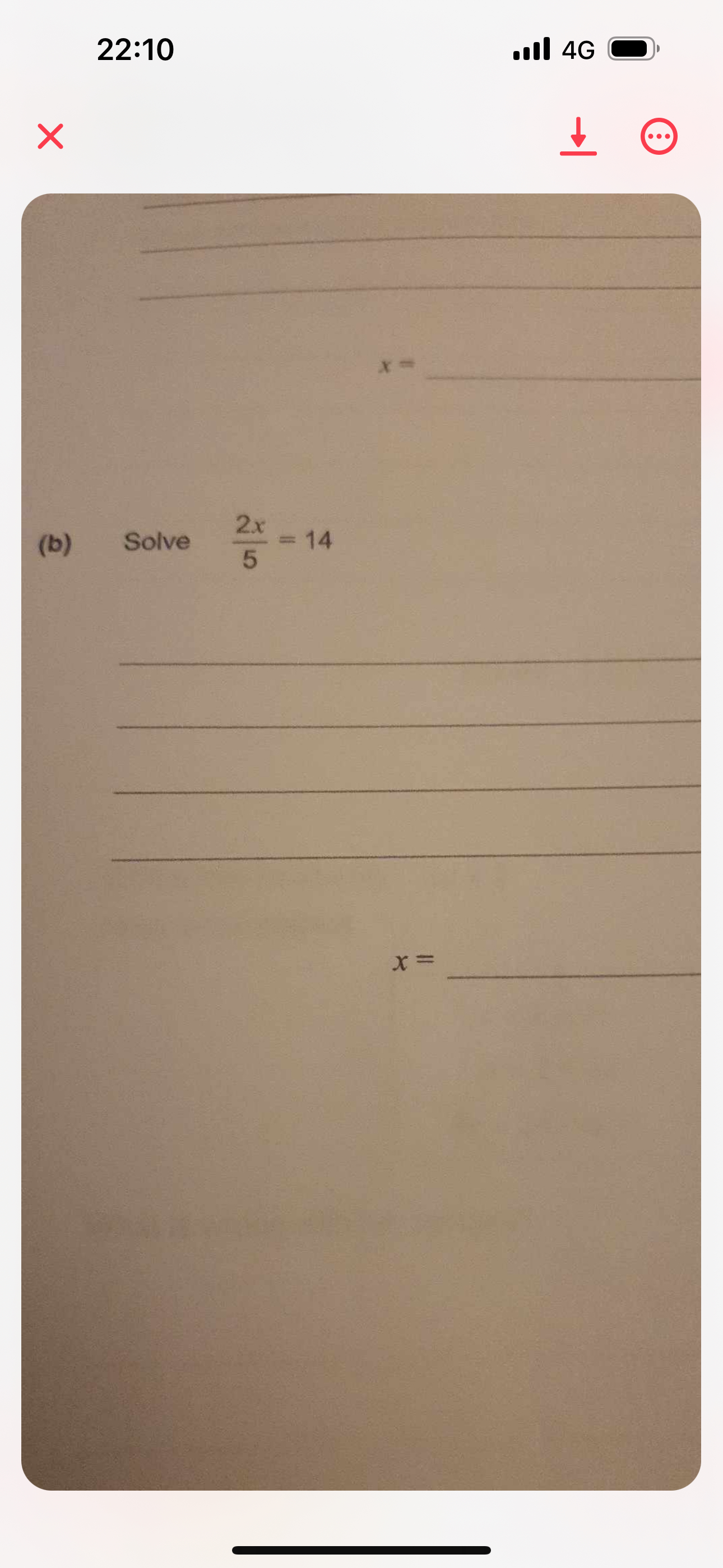 Solved (b) ﻿Solve 2x5=14x= | Chegg.com