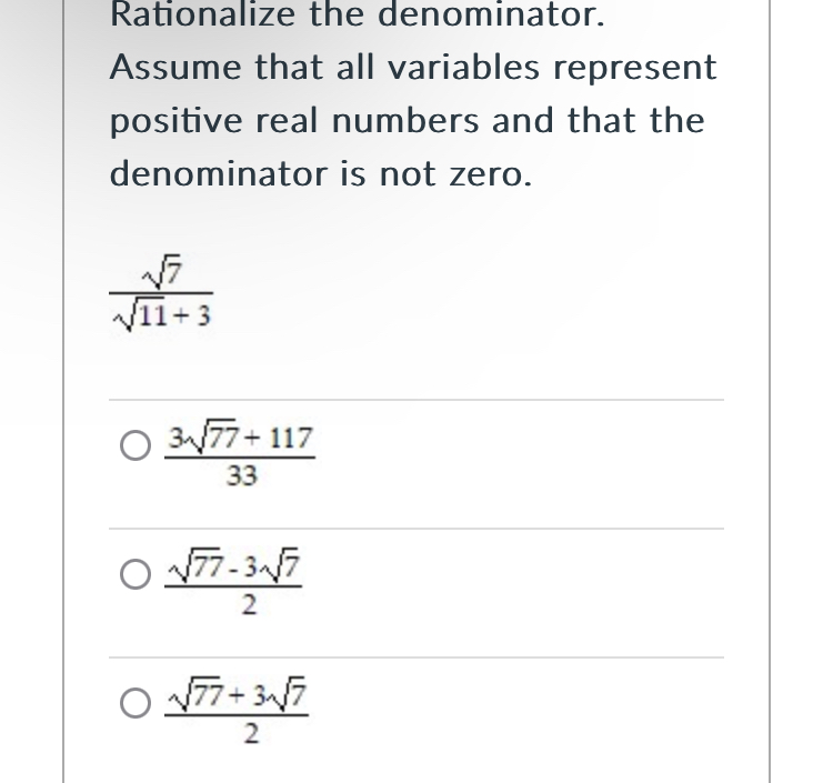 Solved Rationalize the denominator.Assume that all variables | Chegg.com