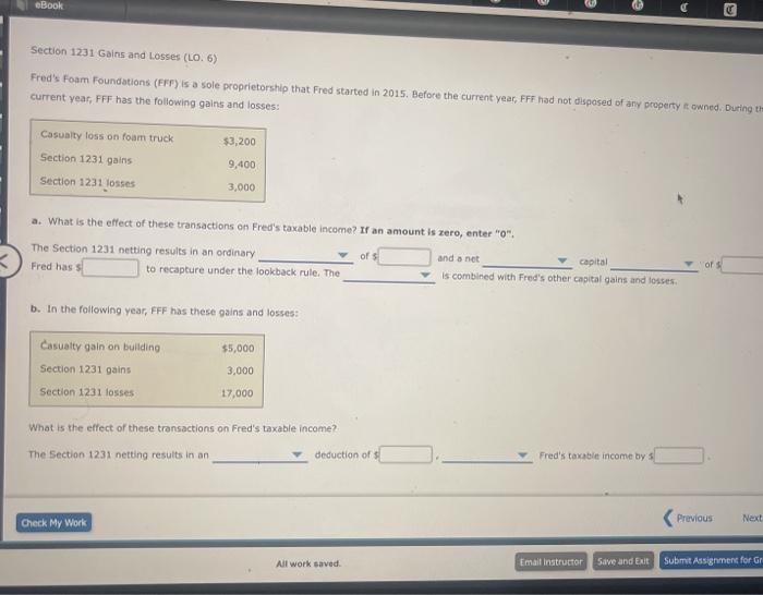 Solved eBook Section 1231 Gains and Losses (L0.6) Fred's | Chegg.com