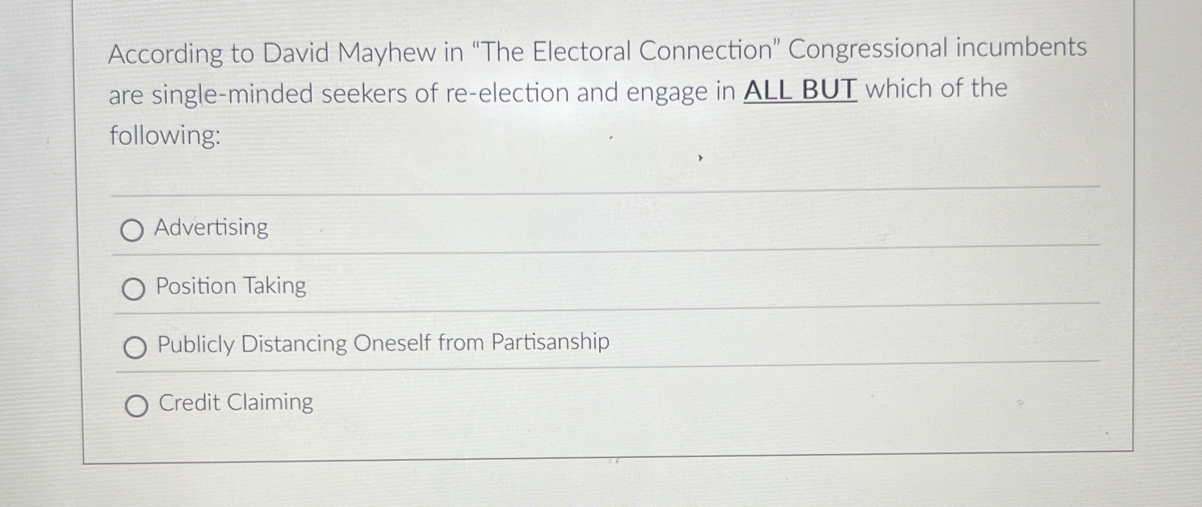 High Quality SOLUTION According to David Mayhew in "The Electoral ...