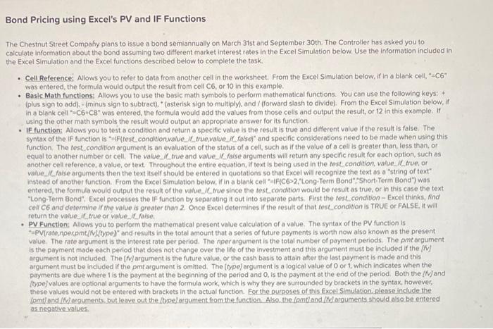 Solved Bond Pricing using Excel's PV and IF Functions The | Chegg.com