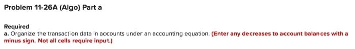 Solved Required information Problem 11-26A (Algo) Recording | Chegg.com